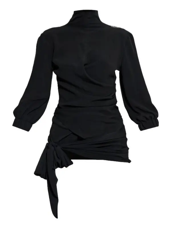Attico Ruched Detailed Logo Plaque Top - Black