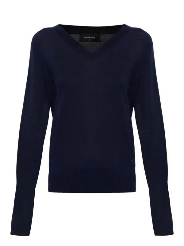 Dsquared2 V-neck Knitted Jumper - Navy Blue