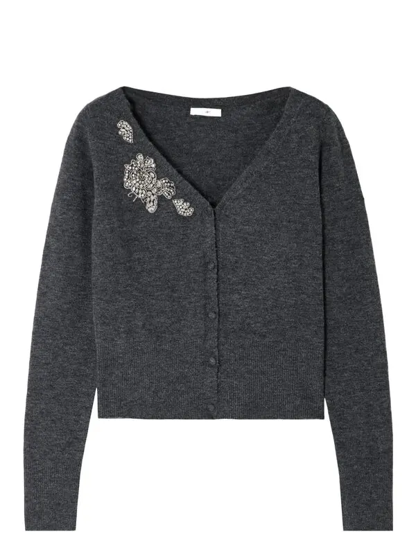 Erdem Long-sleeved Knitted Cardigan With Crystal Embellishments - Grey