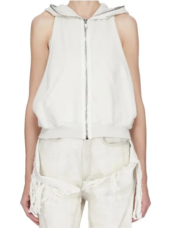 Rick Owens Sleeveless Zipped Hoodie - Milk Color