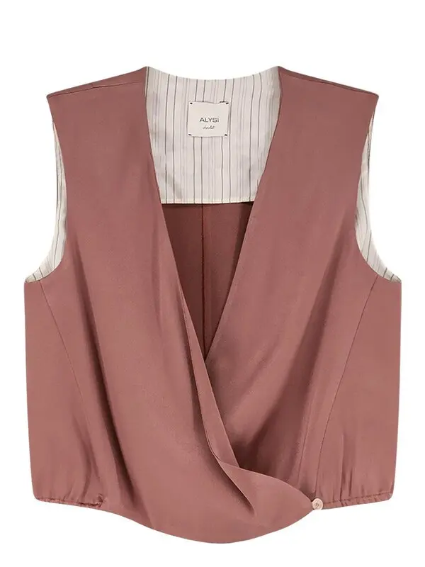 ALYSI Sleeveless V-neck Draped Top With Cross-over Button Closure - Pink