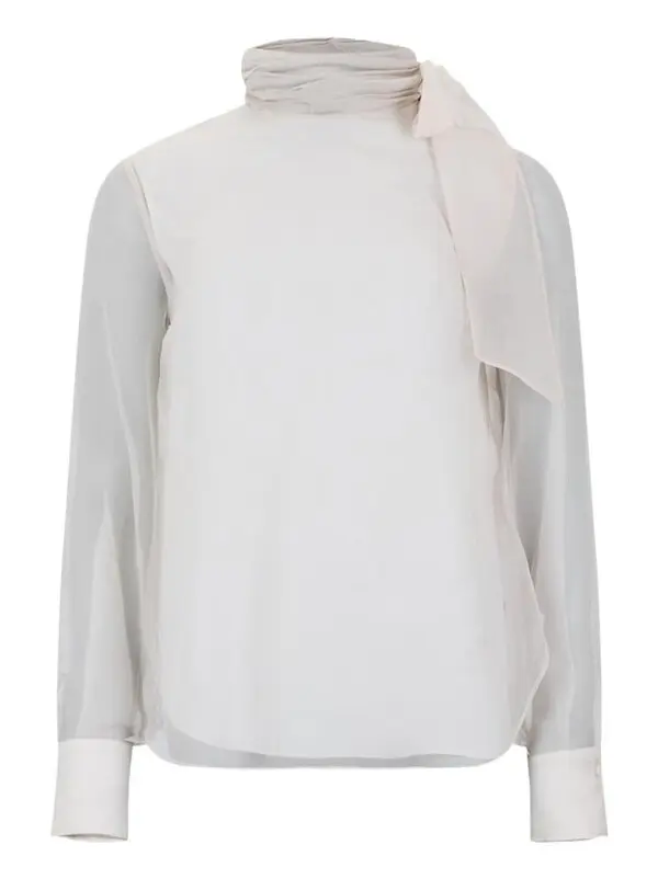 Brunello Cucinelli Bow Detailed High Neck Blouse - Beige