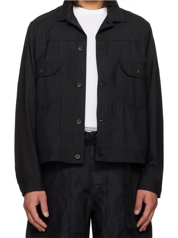 Sacai Wool Blend Jacket With Pin Stripes - Black