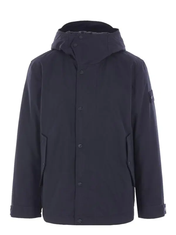 Stone Island Logo Patch Hooded Jacket - Blue