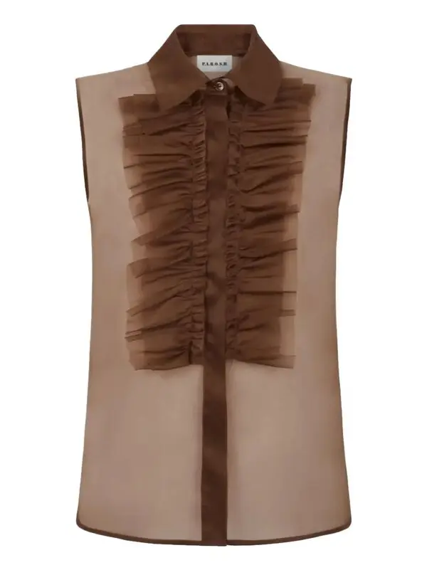 P.a.r.o.s.h Sleeveless Ruffled Shirt - Brown