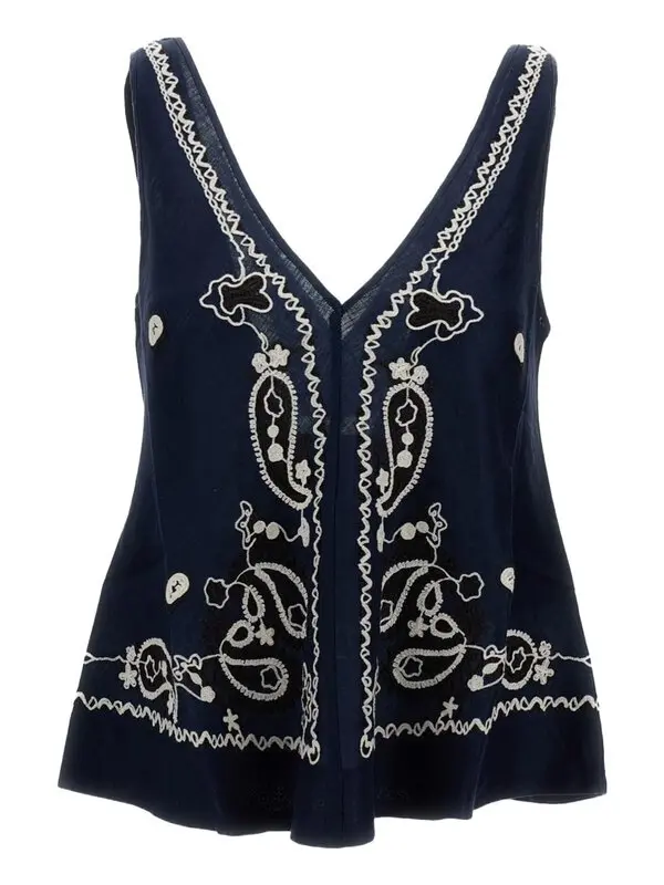 P.a.r.o.s.h Embroidered V-neck Sleeveless Top - Black
