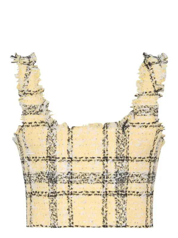 Balmain Glitter Plaid Tweed Cropped Top - Yellow