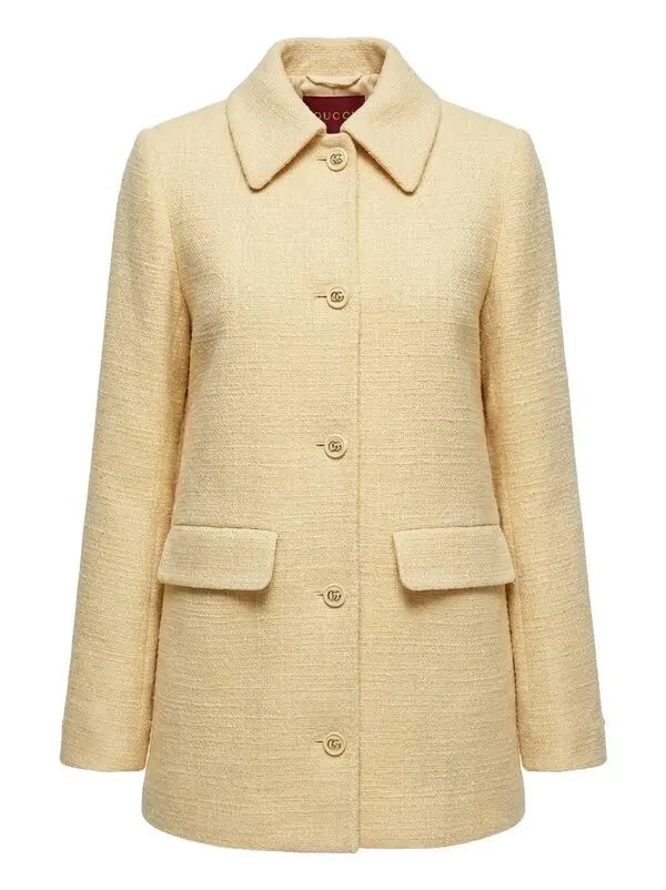 Gucci Textured Wool Tweed Coat - Ivory