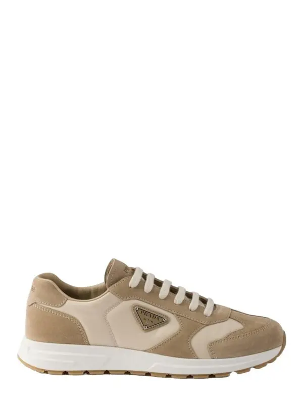 Prada Lace-up Sneakers With Enamel Triangle Logo - Desert/ivory