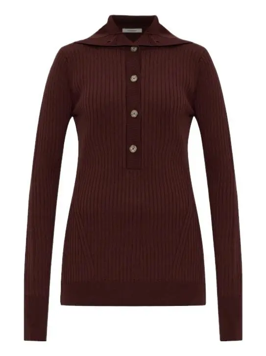 ENTIRE STUDIOS Ribbed Polo Knitted Top - Brown