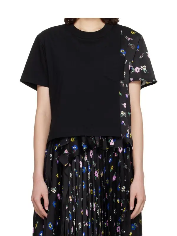 Sacai Floral Print T-shirt - Black