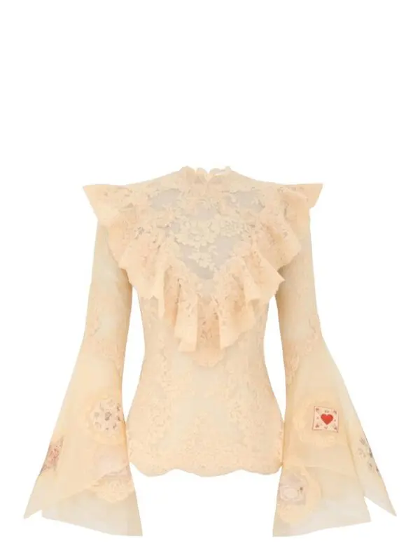 Zimmermann Flared Sleeve Ruffled Lace Shirt - Cream