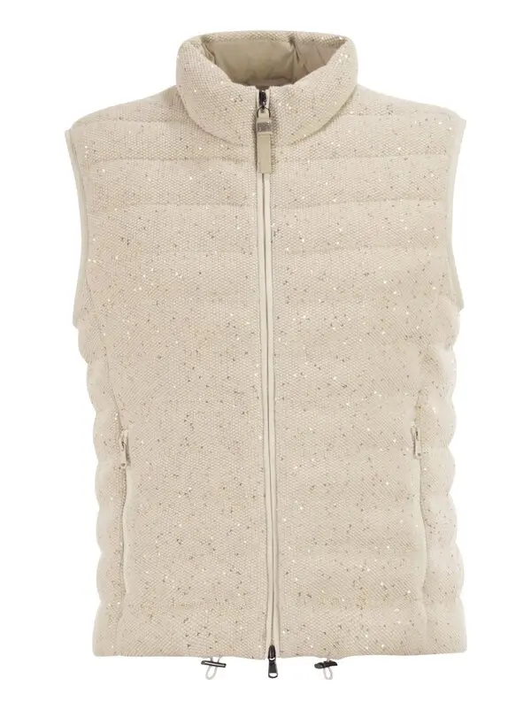 Brunello Cucinelli Sequin Embellished Zip-up Gilet - Nude