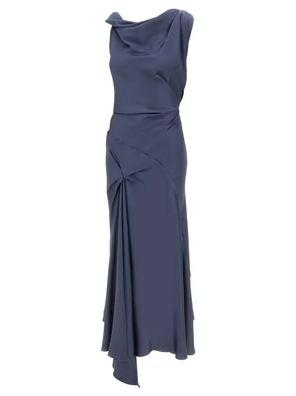 Victoria Beckham Sleeveless Asymmetrical Draped Midi Dress - Blue