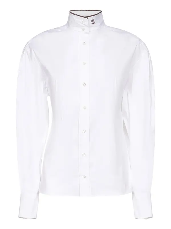 Brunello Cucinelli High Collar Button-up Shirt With Puff Sleeves - White