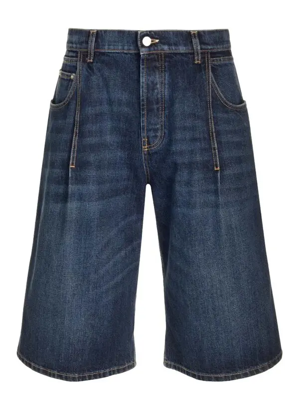 Alexander McQueen Knee-length Denim Shorts With Buckled Belt Detail - Blue