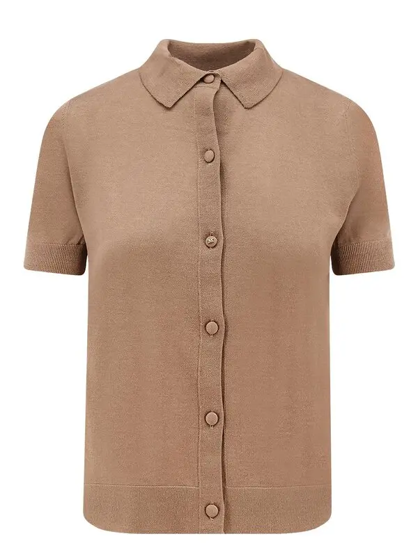 Max Mara Short Sleeve Ribbed Knit Lapel Collar Shirt - No