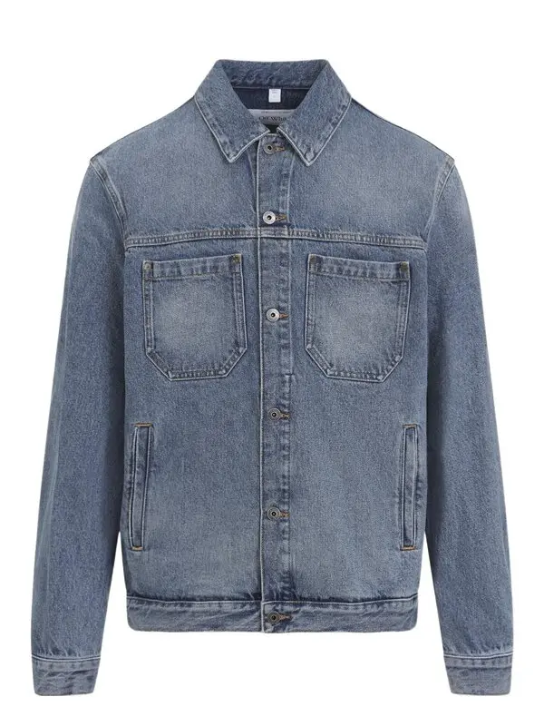 Off-White Long-sleeved Denim Jacket With Half-arrow Pattern - Blue