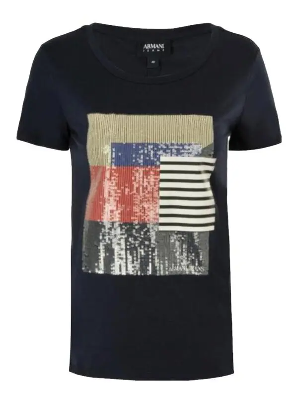 Emporio Armani Round Neck T-shirt With Embellished Front Panel - Black