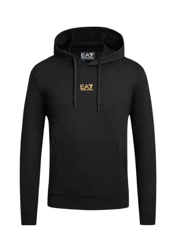 EA7 Core Identity Drawstring Hoodie With Patterned Decoration - Black