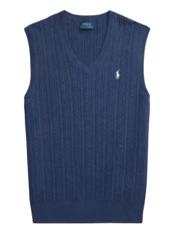 Polo Ralph Lauren Cable Knit Cotton V-neck Vest - Blue