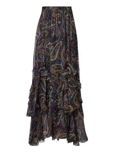 Etro Paisley Plissé Silk-blend Maxi Skirt - Black
