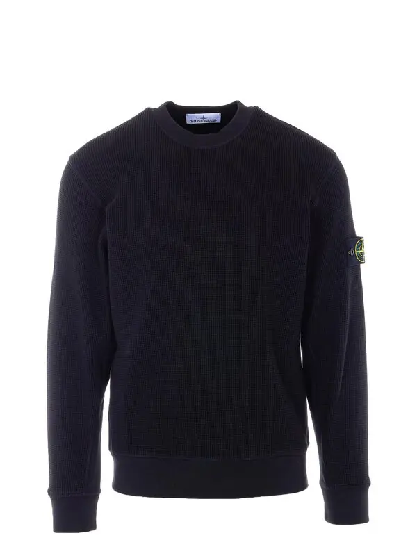 Stone Island Regular-fit Crewneck Sweatshirt With Ribbed Details - Black