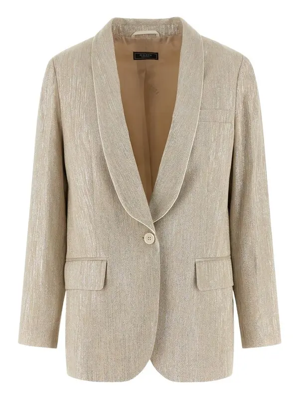 Peserico Shawl Collar Lamé Blazer - Nude