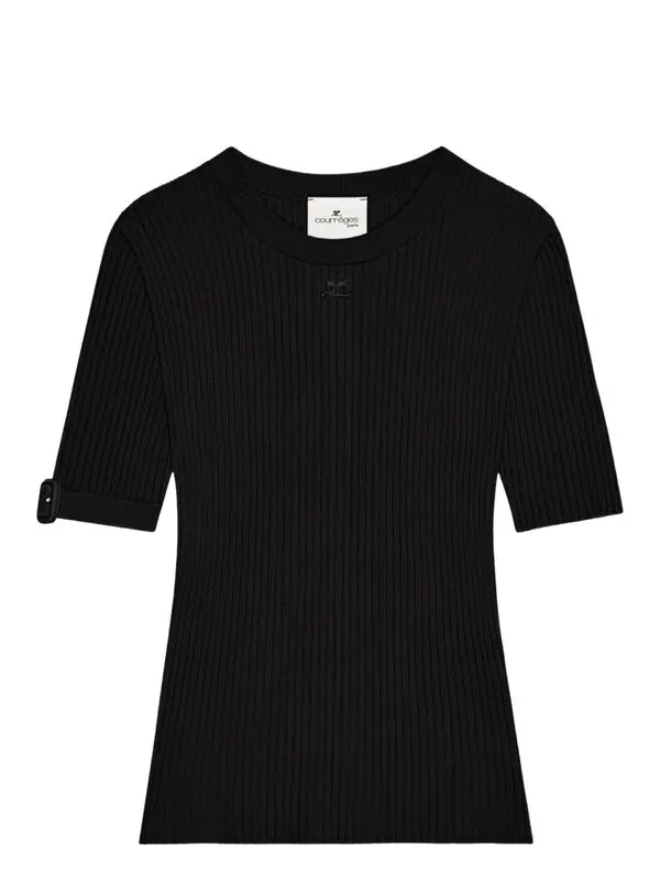 COURREGES Courrèges Buckle Knitted T-shirt - Black