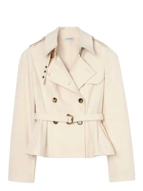Burberry Isabella Double Breasted Peplum Trench Jacket - Linen Beige