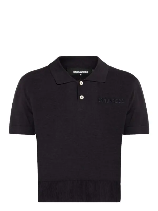 Dsquared2 Cropped Embroidered Knitted Polo Top - Black