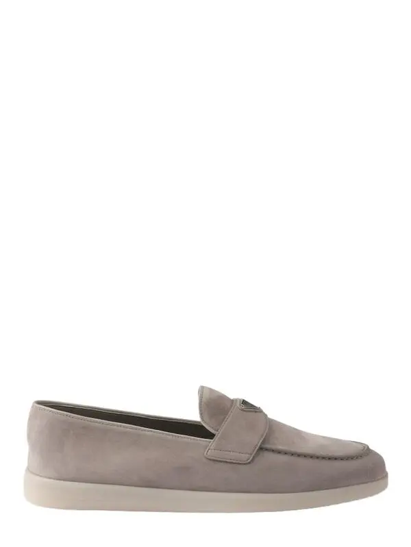 Prada Logo Plaque Almond Toe Loafers - Cloud Ash