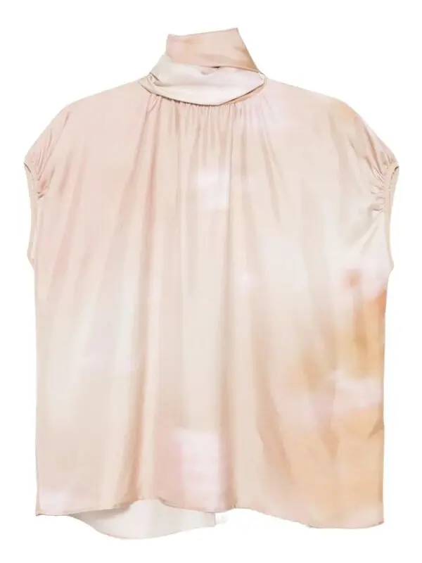 Fabiana Filippi Sleeveless Bow Collar Printed Top - Nude