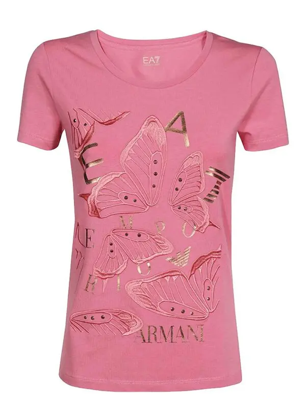 EA7 Short-sleeve T-shirt With Butterfly Embellishment - Pink