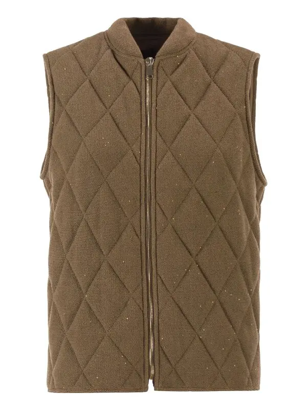 Fabiana Filippi Quilted Waistcoat With Knitted Collar - Green