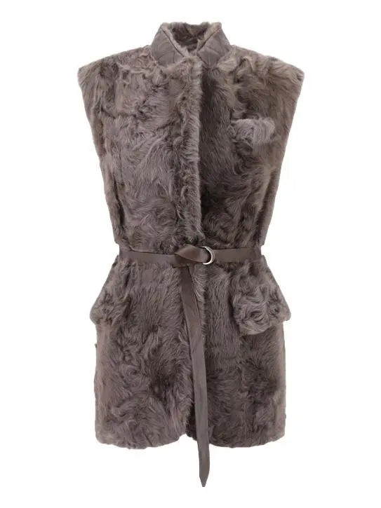 Brunello Cucinelli Shearling Belted Vest - Black