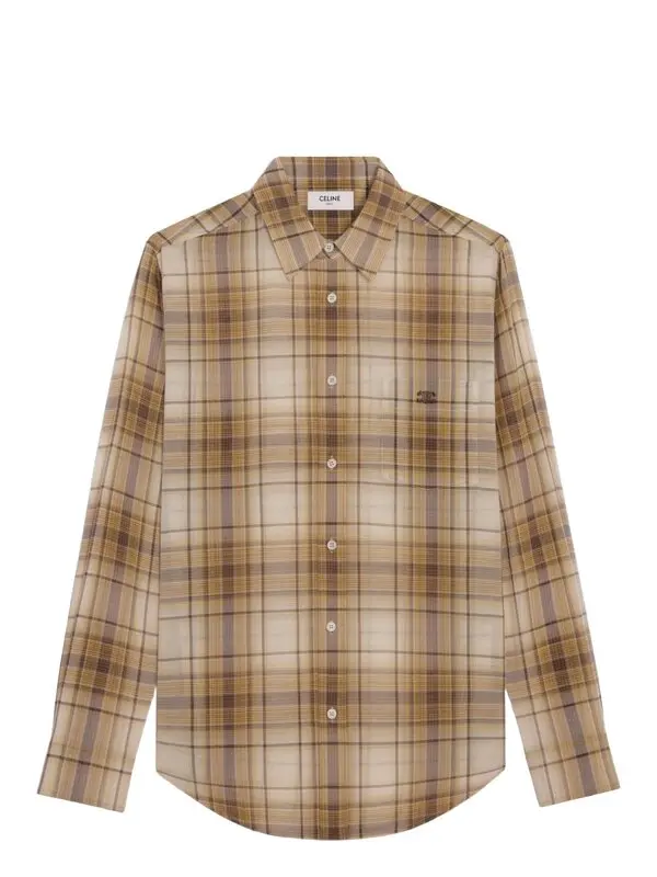 Celine Loose Shirt In Light Checked Cotton - Sable/beige/maroon