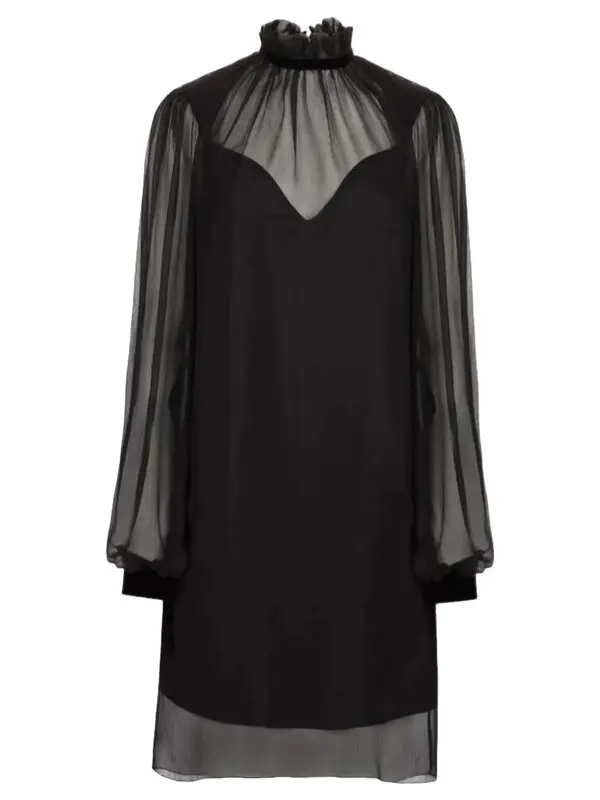 Nina Ricci Ruffled High Neck Midi Dress With Balloon Sleeves - Black