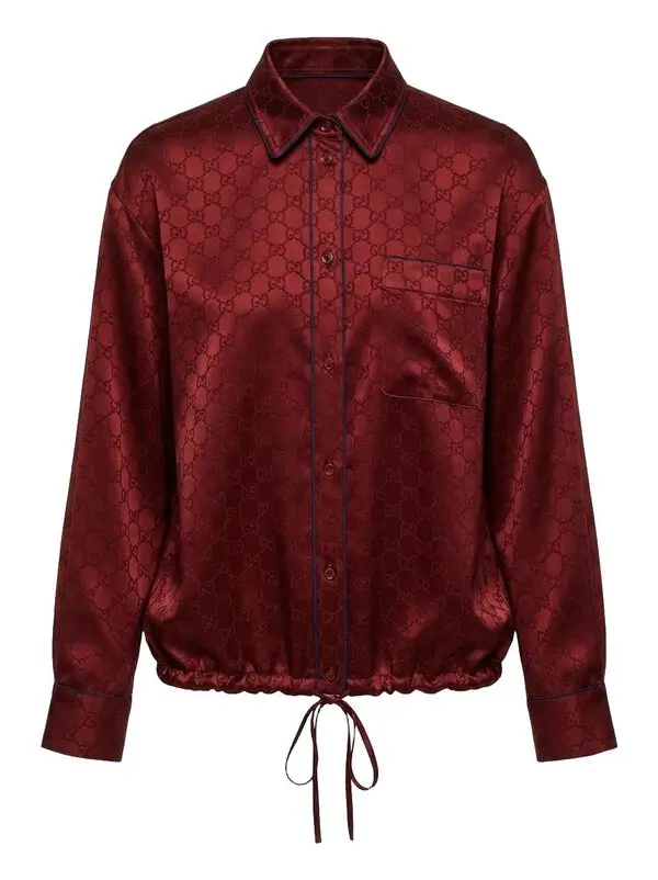 Gucci Gg Satin Shirt With Adjustable Drawstring Hem - Brown