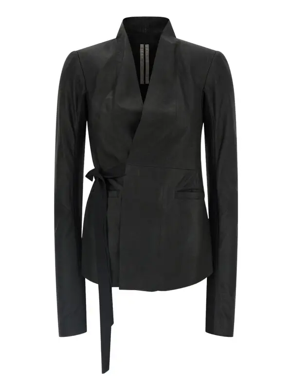 Rick Owens Hollywood V-neck Leather Jacket - Black