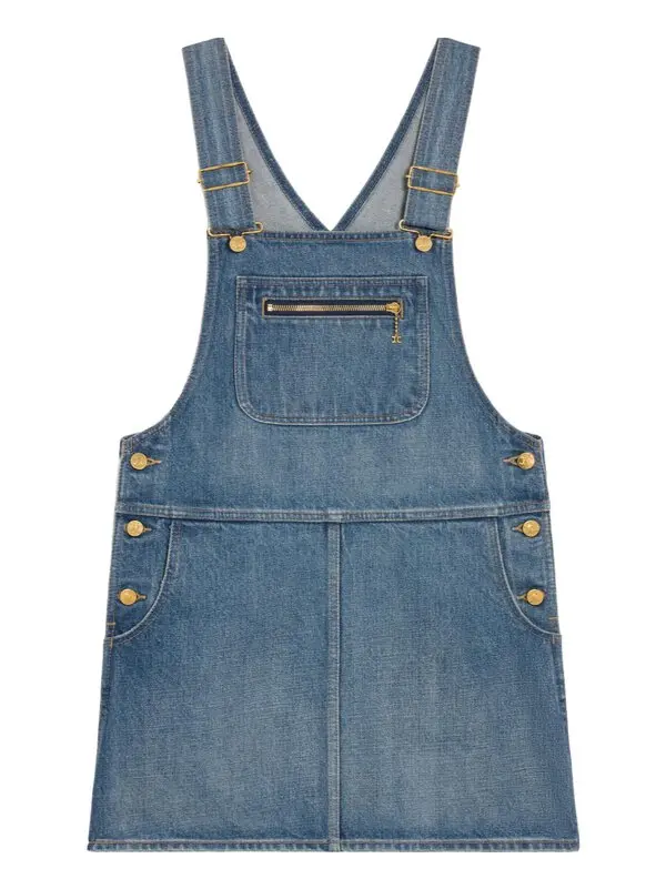Celine Union Wash Denim Dungaree Mini Dress - Blue