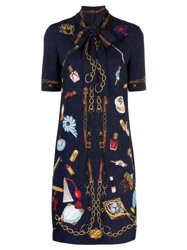 Moschino Short Sleeve Fantasy Print Dress - Black