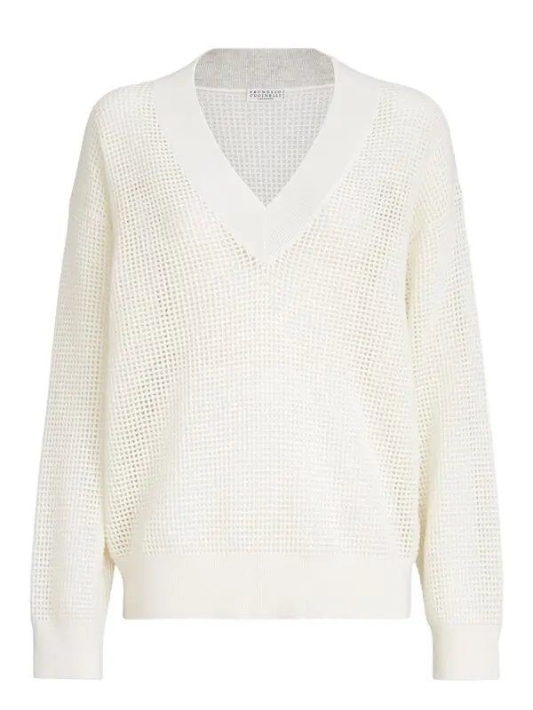 Brunello Cucinelli V-neck Mesh Knit Sweater - No