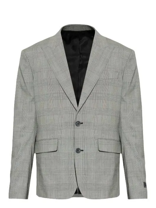 Balmain Checked Pattern Single Breasted Blazer - Gray