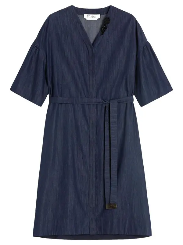 Max Mara V-neck Denim Dress With Jewel Appliqués - Night Blue