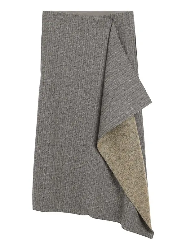 Ami Herringbone Wrap Midi Skirt - Gray/ivory