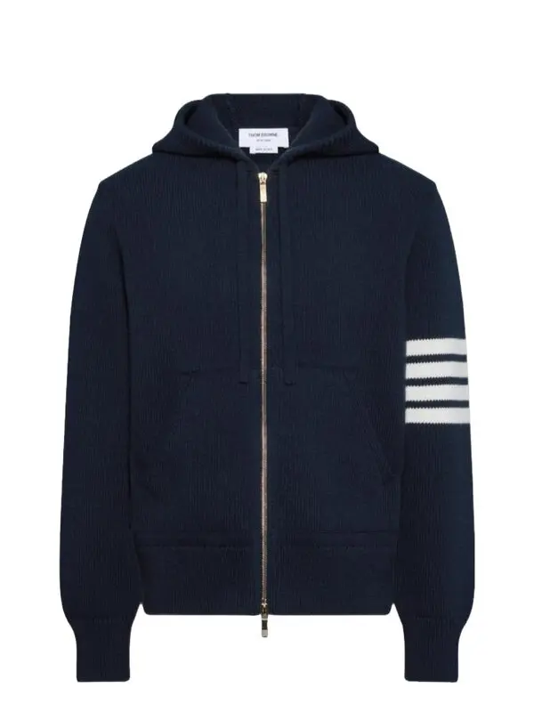 Thom Browne Four-bar Stripe Zip-up Hoodie - Navy Blue