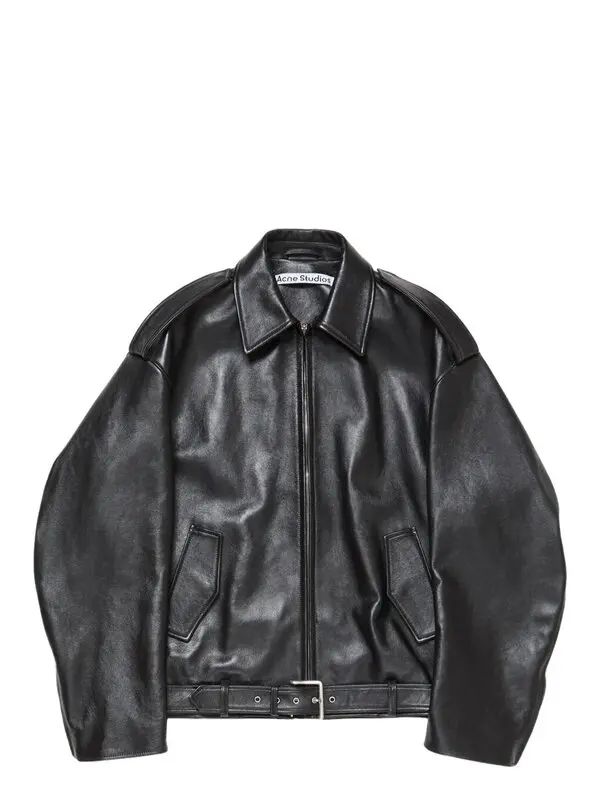 Acne Studios Belted Leather Biker Jacket - Black