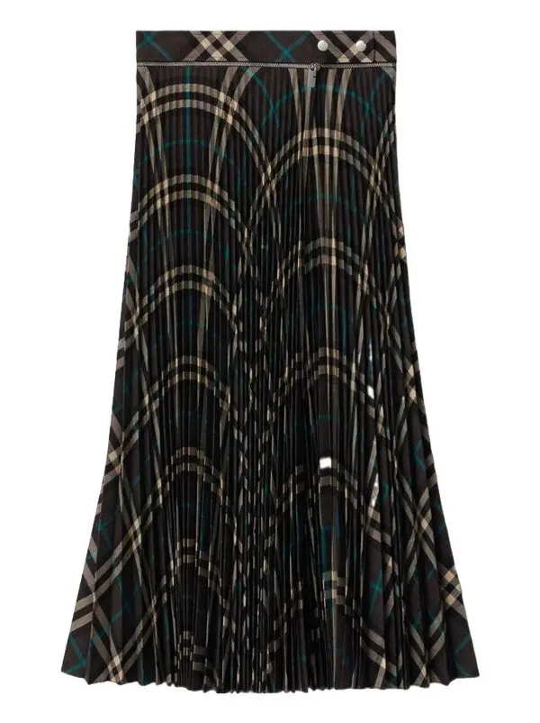Burberry Checked Pleated Flared Hem Skirt - Comfortable Brown
