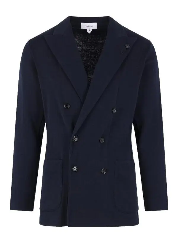 LARDINI Double-breasted Jacket With Peaked Lapel And Patch Pockets - Black
